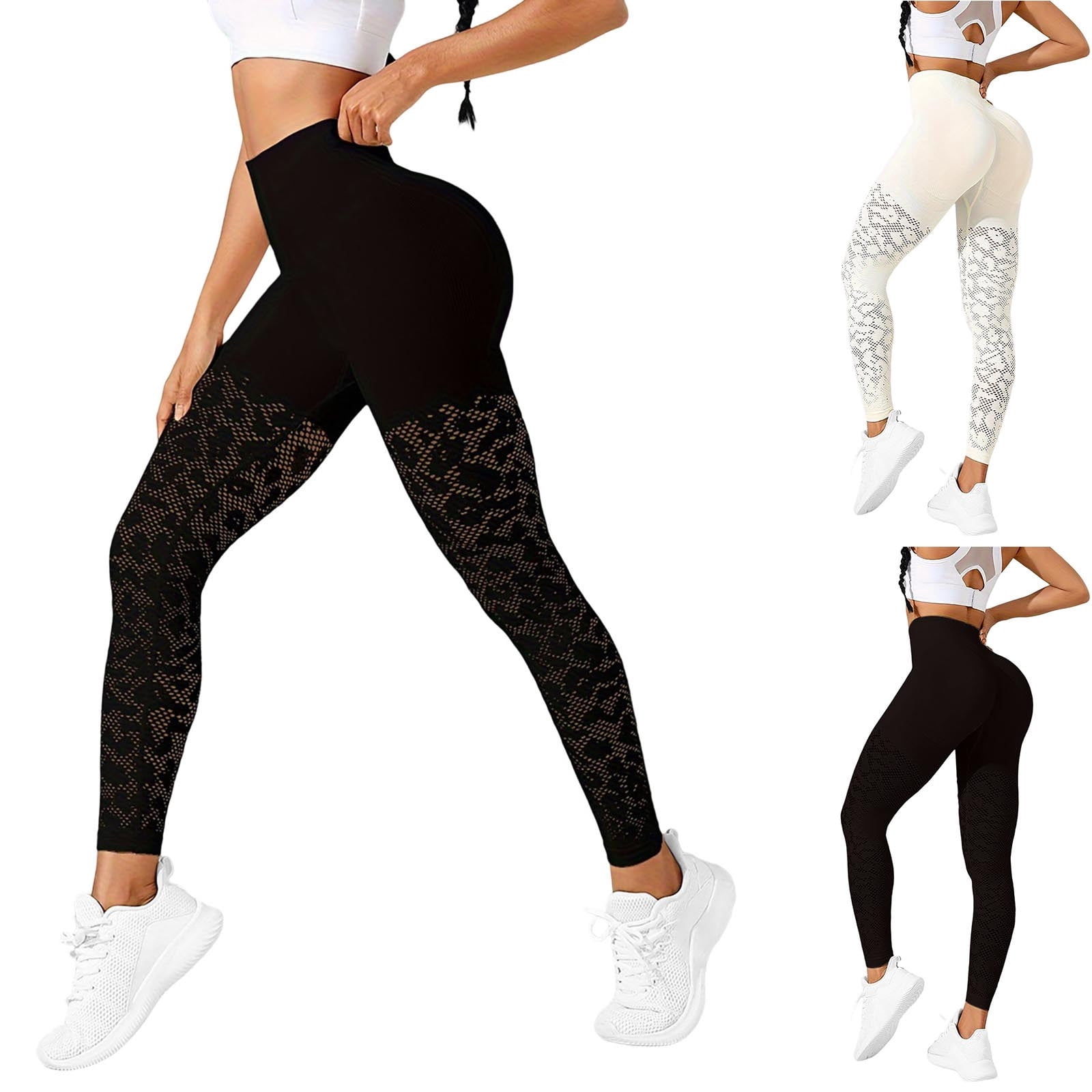 aidice Yoga Leggings for Women Lace Patchwork High Waisted Slim Fitted ...