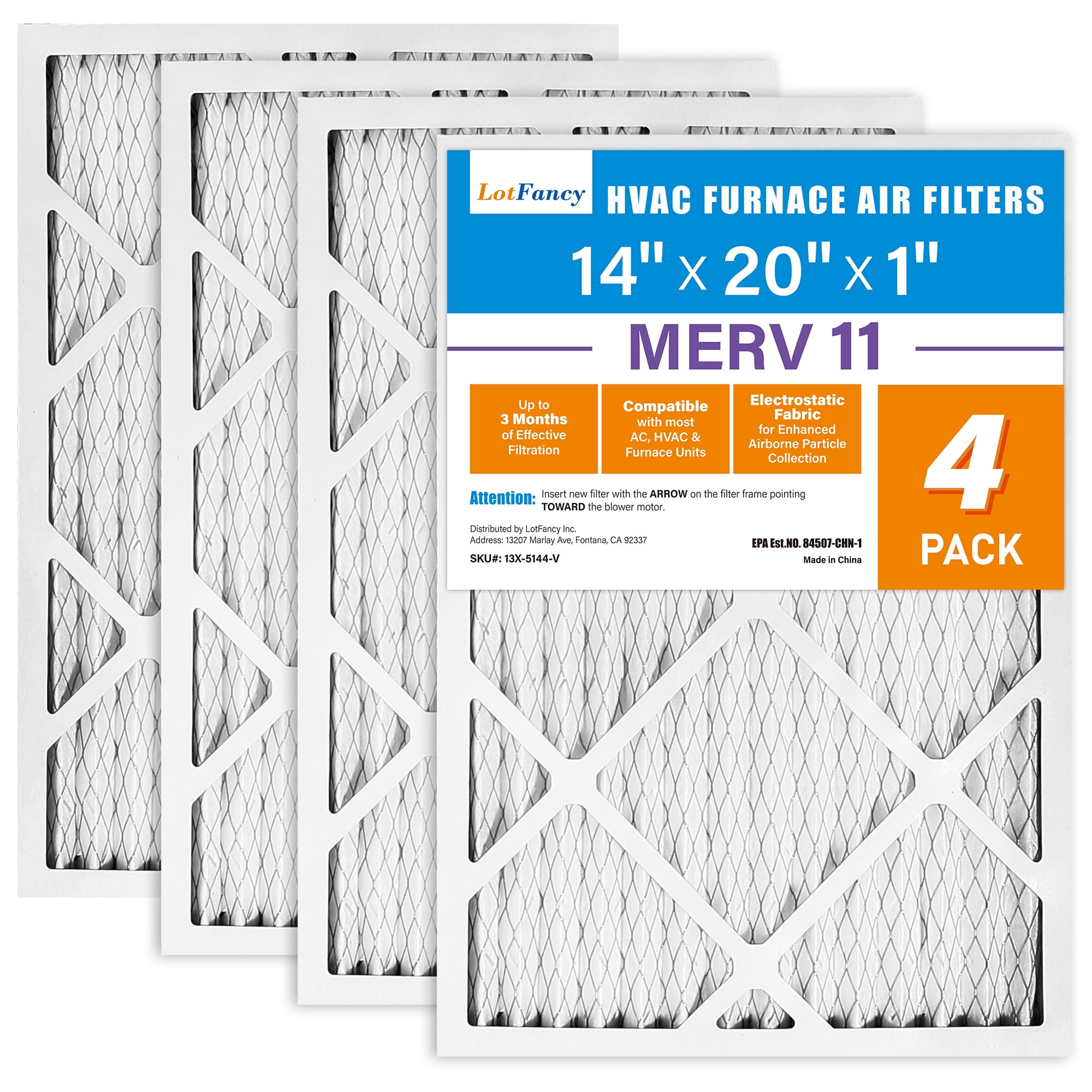 LotFancy 14x20x1 MERV 11 Pleated HVAC AC Filters 4ct - Walmart.com