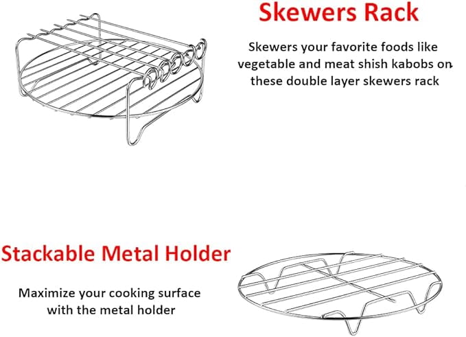 air fryer Double Layer Round Rack with 5 Skewers Fitting air Fryers ...