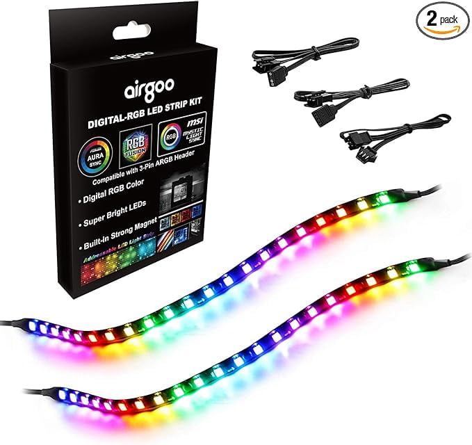 airgoo Addressable RGB PC LED Strip, 2x13.8in 42 LEDs Diffused Rainbow ...