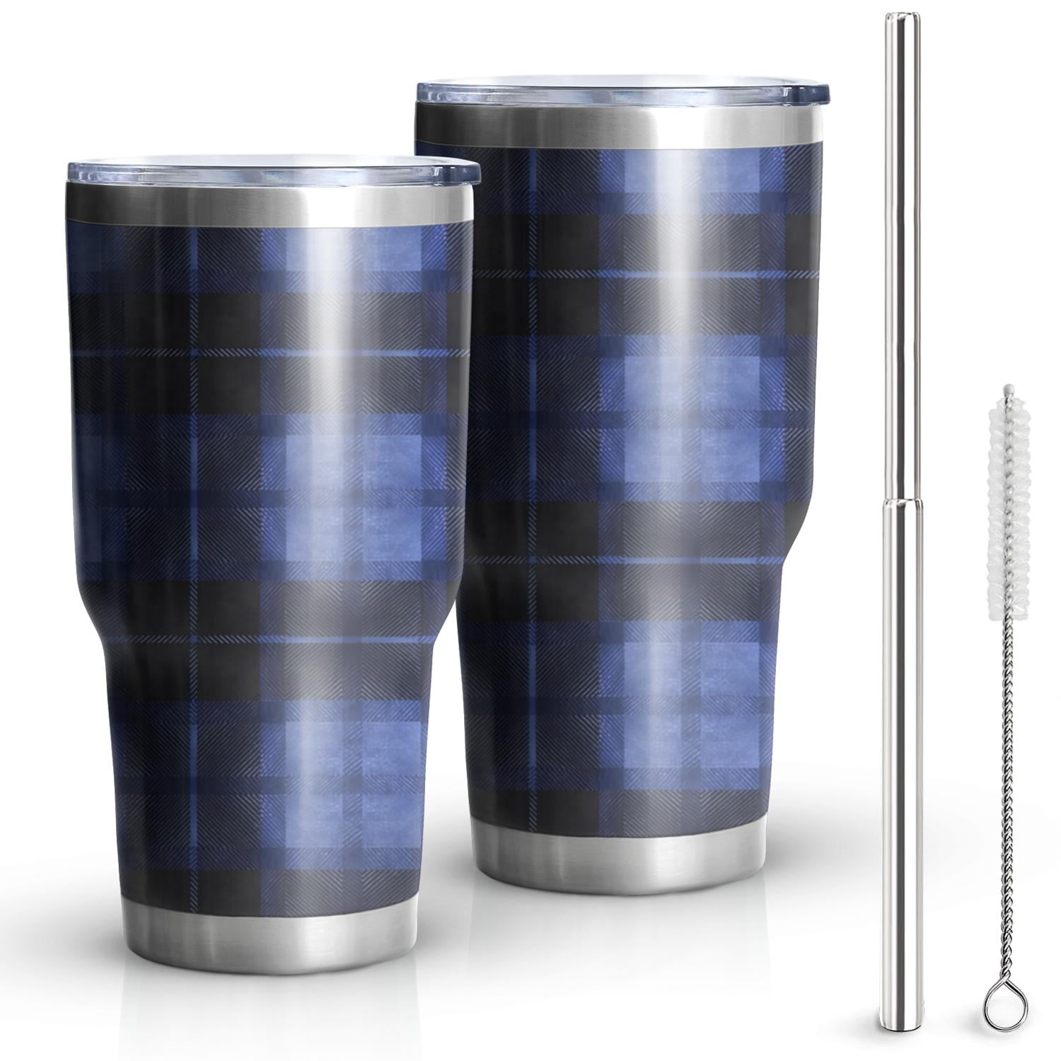 aiwkjdns 30 oz Plaid Cups and Mugs Tumbler with Handle Straw Lid ...