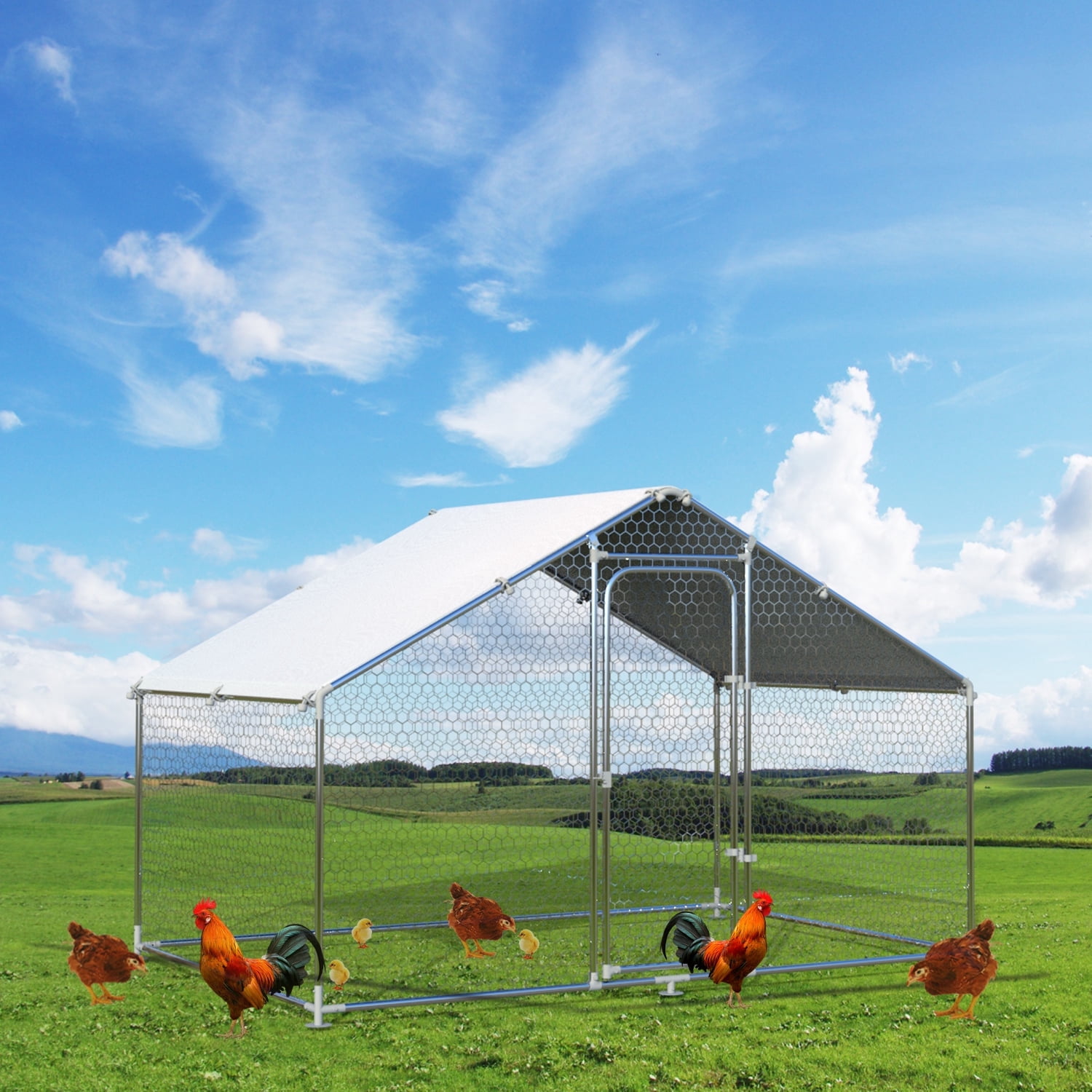 aixvx Large Chicken Coop Run Pen Cage Hen House W/ Roof Cover 10x7ft ...