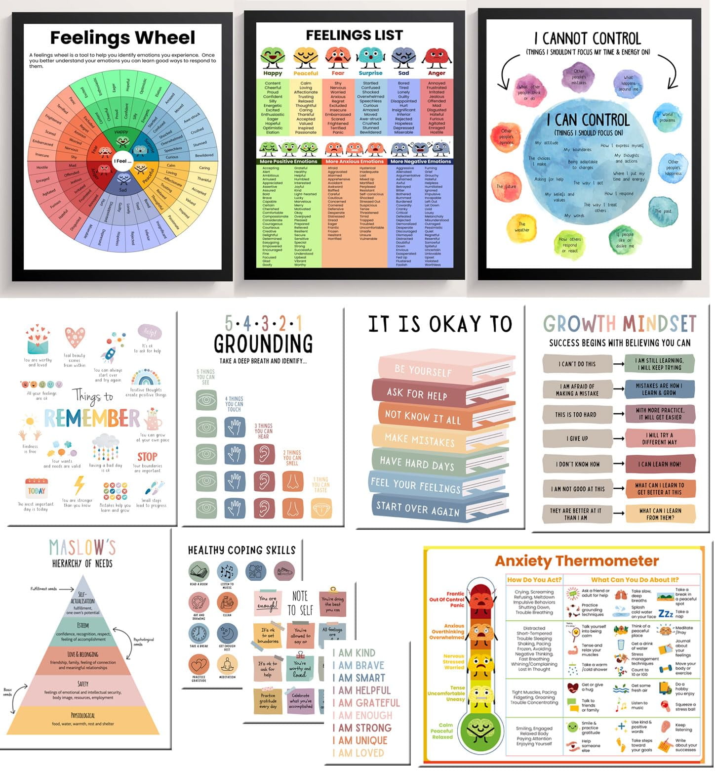 ajdvart 12 Pcs Mental Health Posters - Therapy Office Decor, Homeschool ...