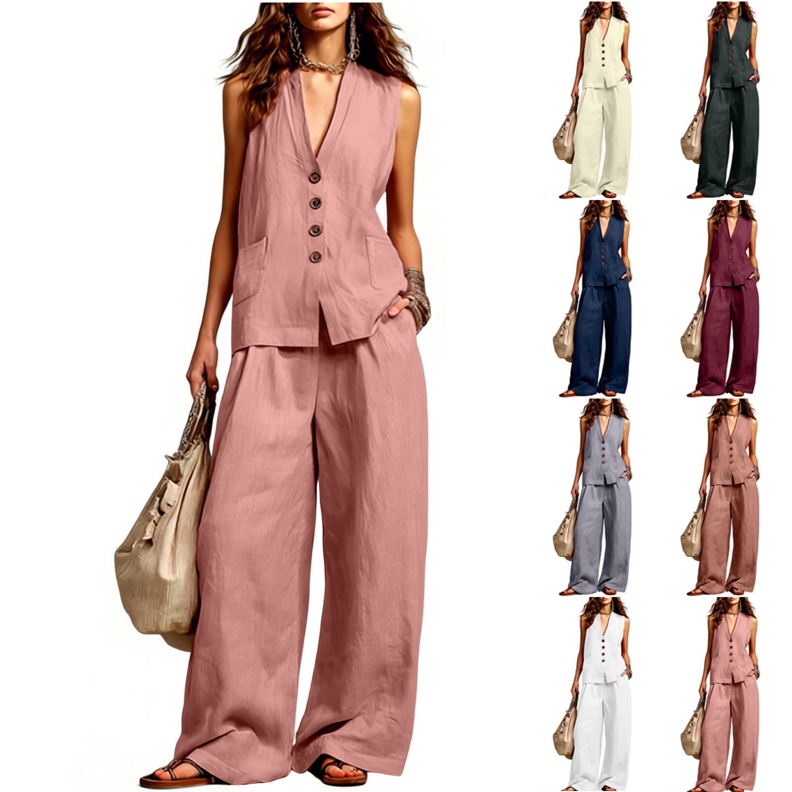 akafmk 2 Piece Pant Sets for Women Summer Sleeveless Top and Pants ...