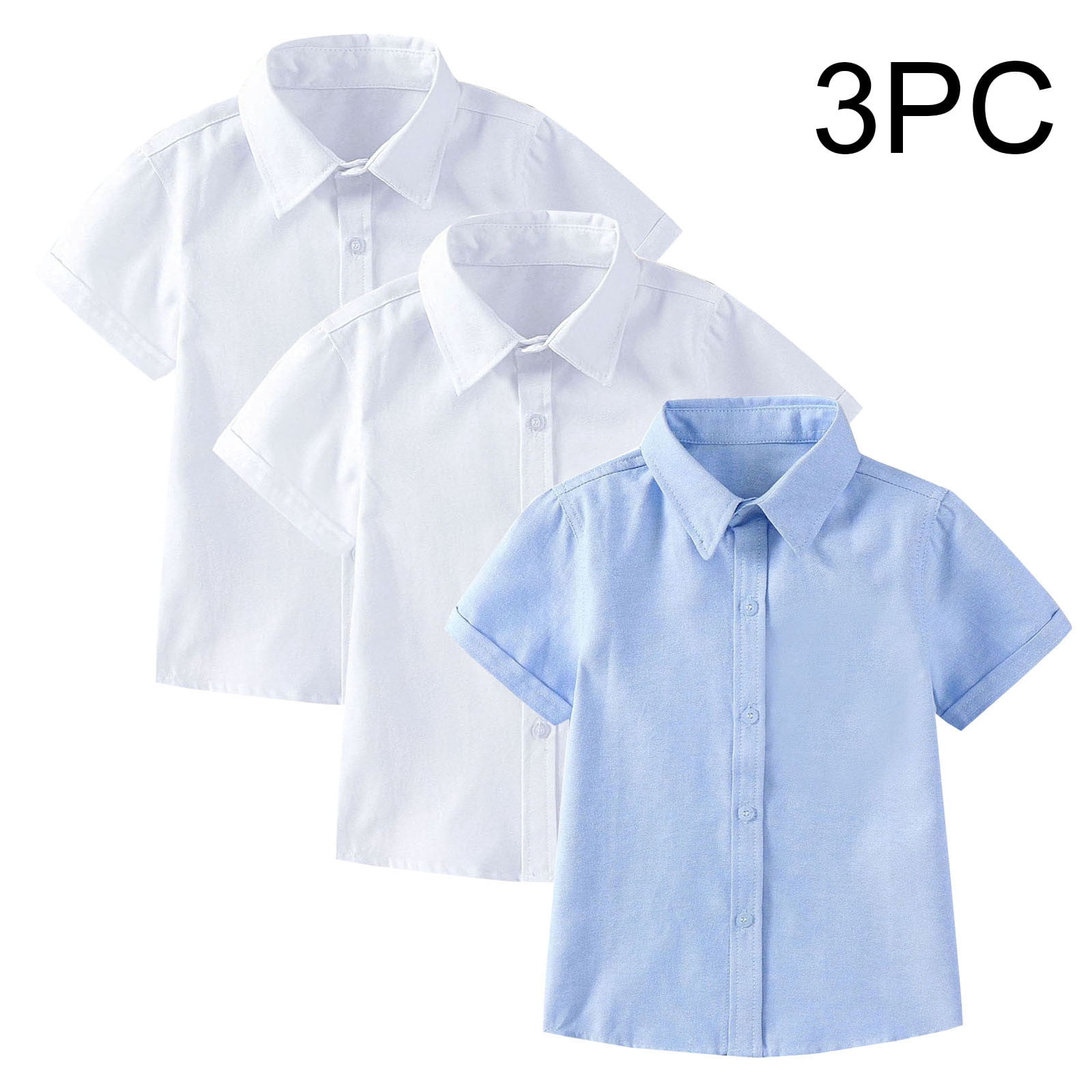 akafmk 3-Pack Kids Dress Shirts Boys Button Down Shirt Girls Short ...