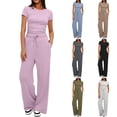 akafmk Fashions Womens 2 Piece Outfits Summer Crewneck Short Sleeve ...