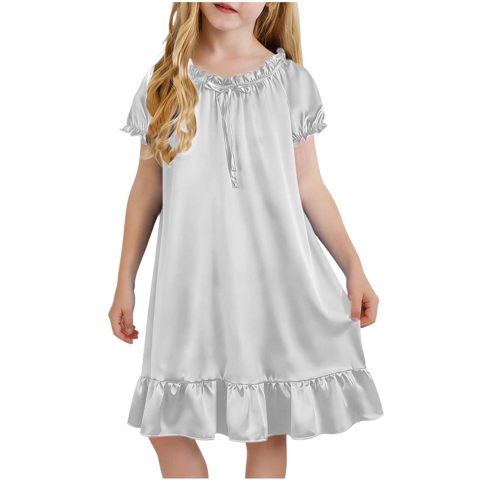 akafmk Girls Casual Dresses Short Sleeve Ruffle Round Neck Lightweight ...