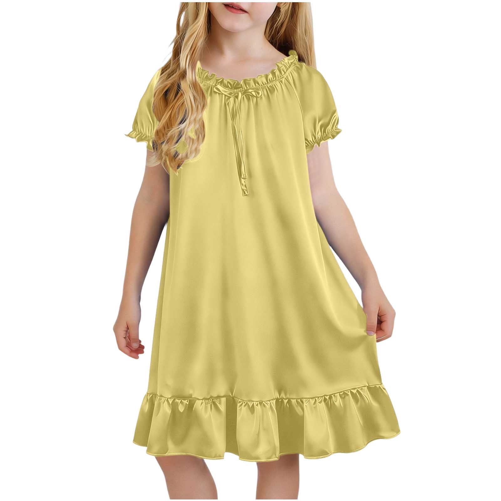 akafmk Girls Casual Dresses Short Sleeve Ruffle Round Neck Lightweight ...