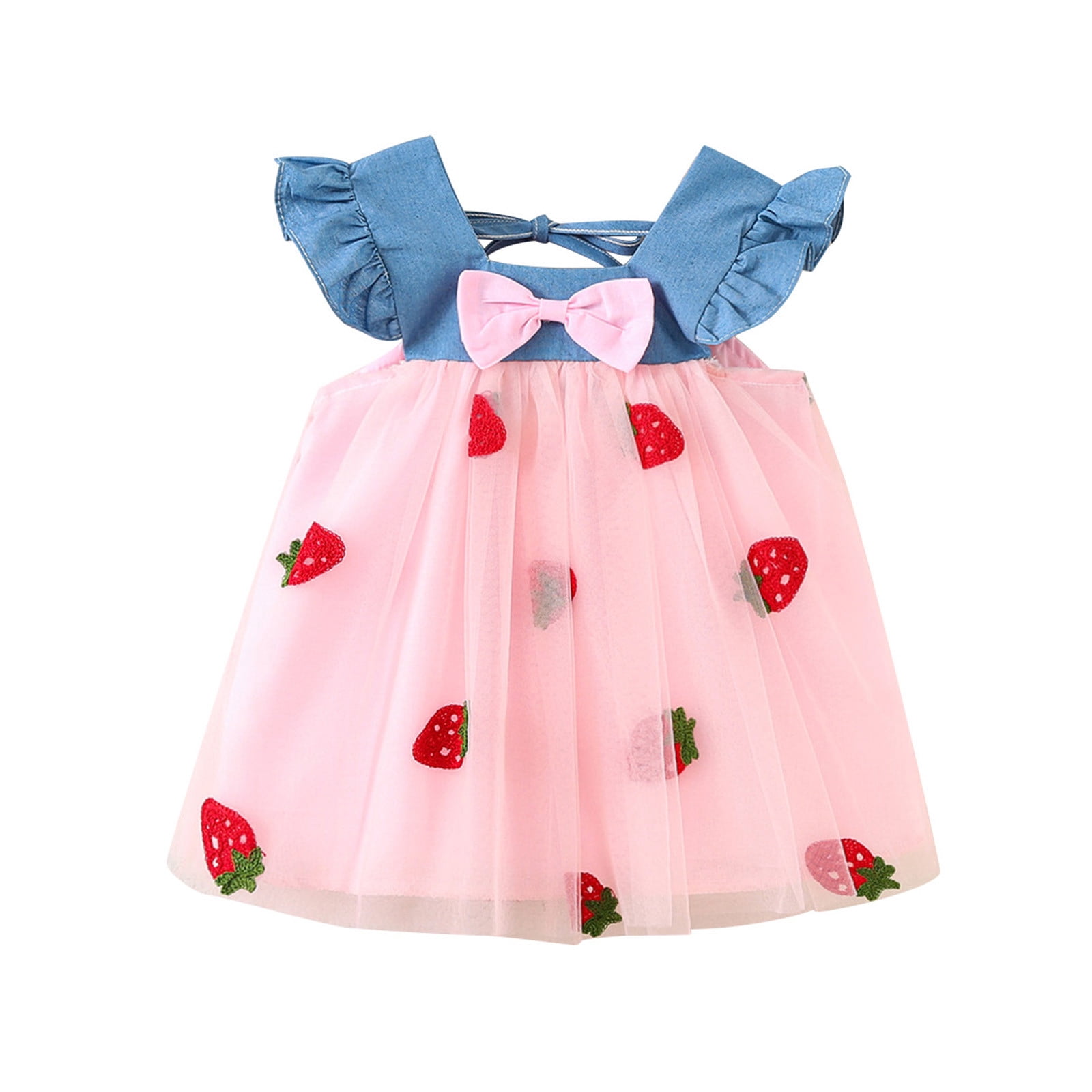 akafmk Girls Cute Dresses Denim Mesh Patchwork Sleeveless Casual Party ...