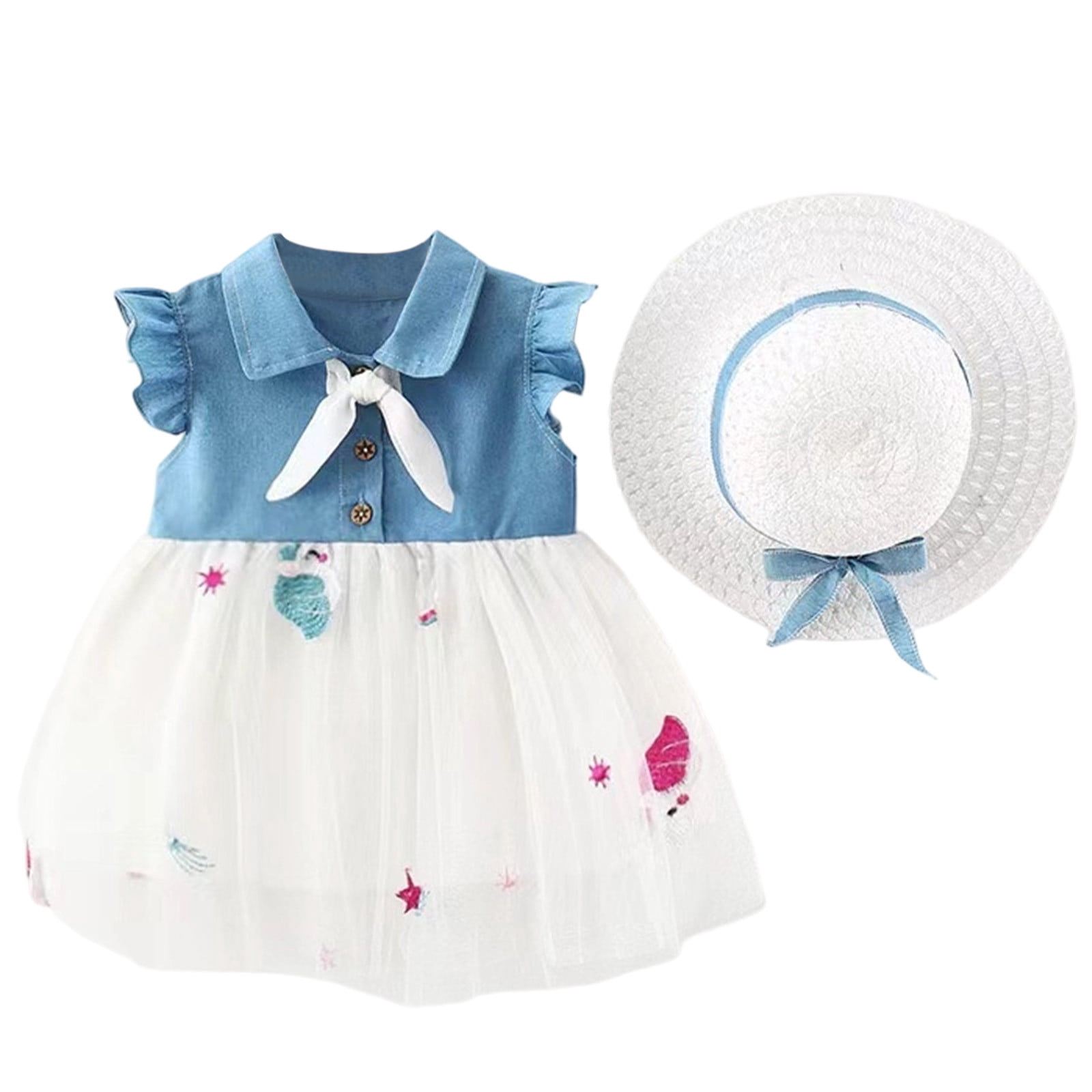 akafmk Girls Cute Dresses Denim Mesh Sleeveless Princess Party Dresses ...