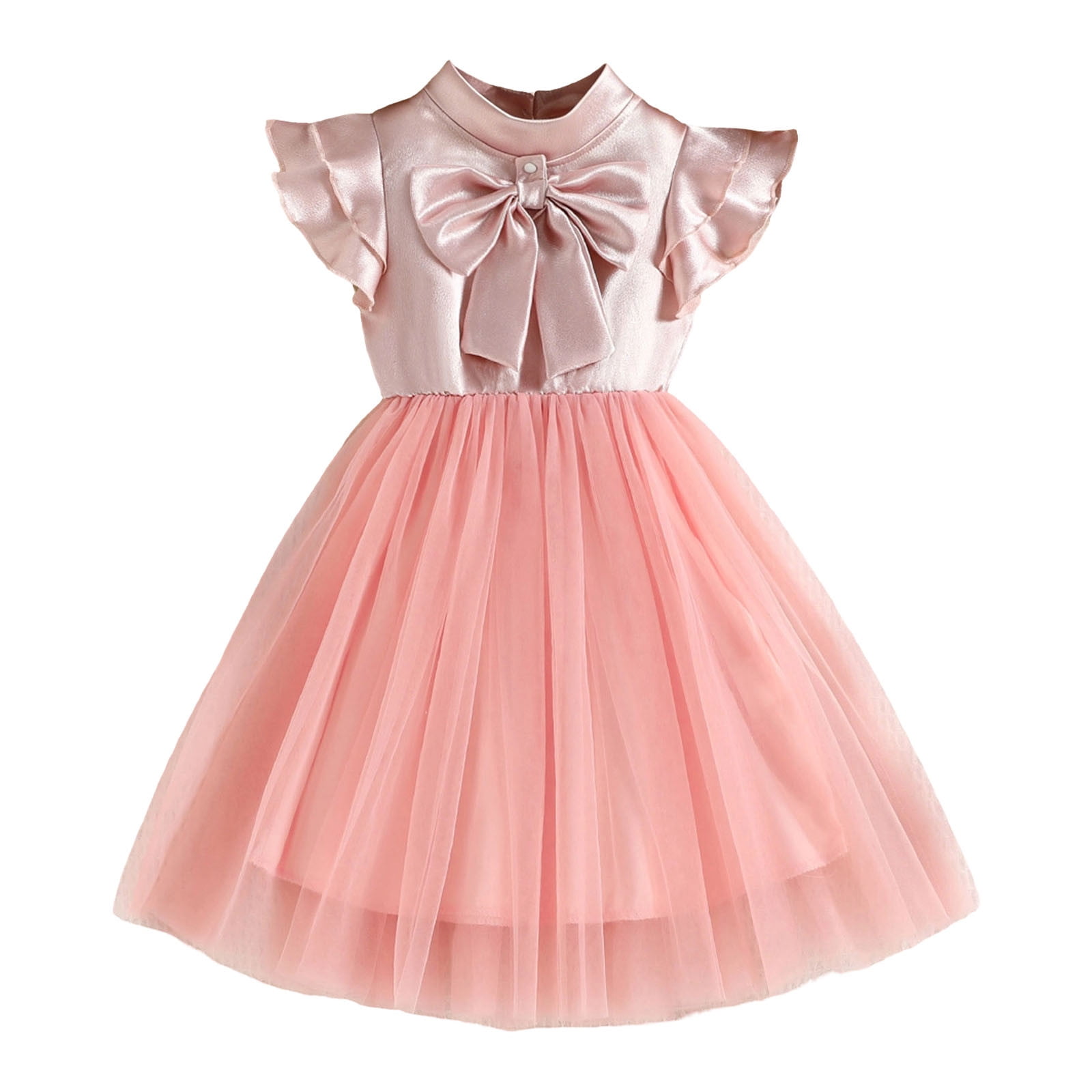 akafmk Girls Cute Dresses Satin Mesh Bow Formal Party Dresses 3-10 ...