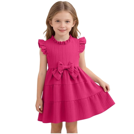 akafmk Girls Fashionable Dresses Ruffle Crew Neck Flutters Short Sleeve ...