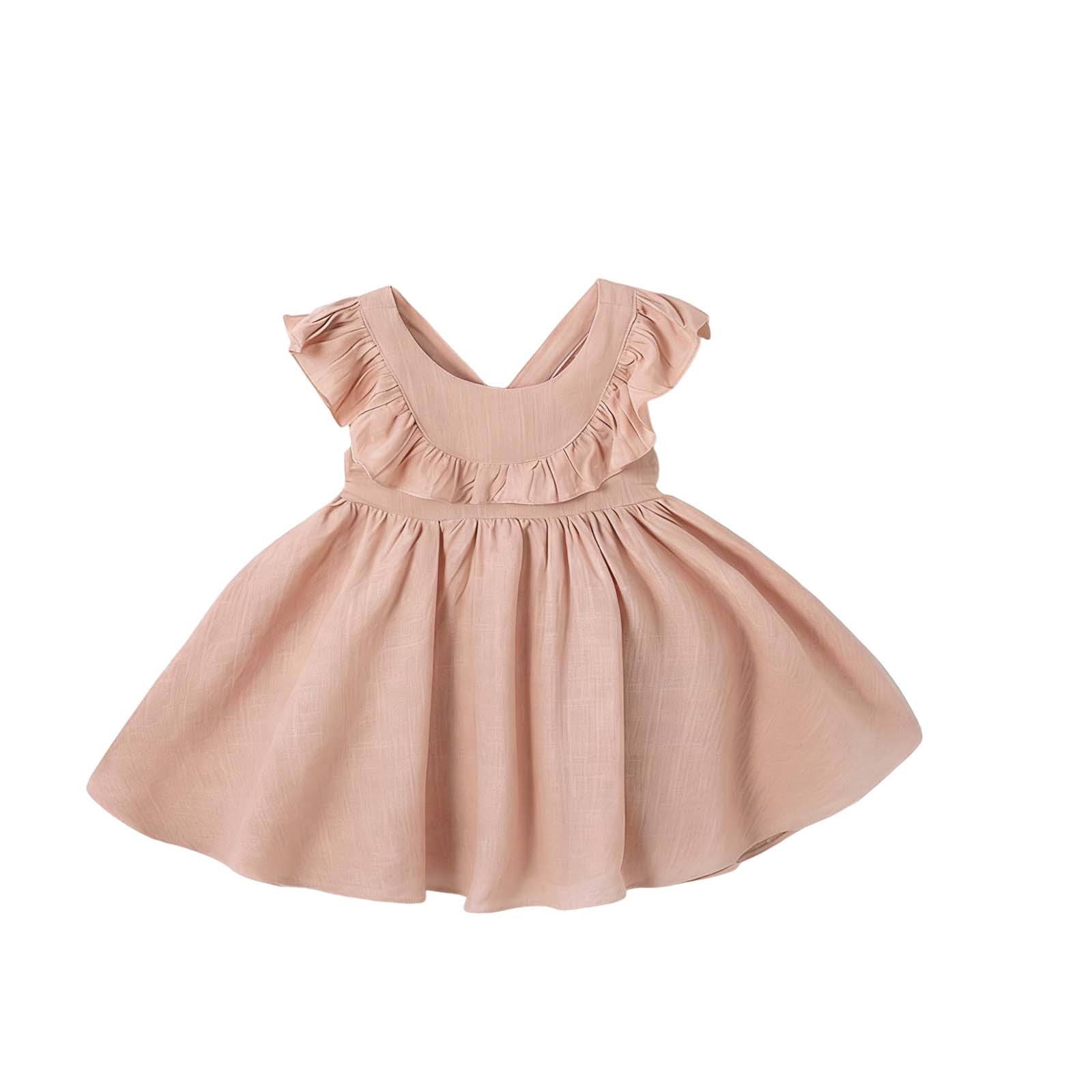 akafmk Girls Ruffle Mini Dresses Sleeveless Crew Neck A-Line Cute ...