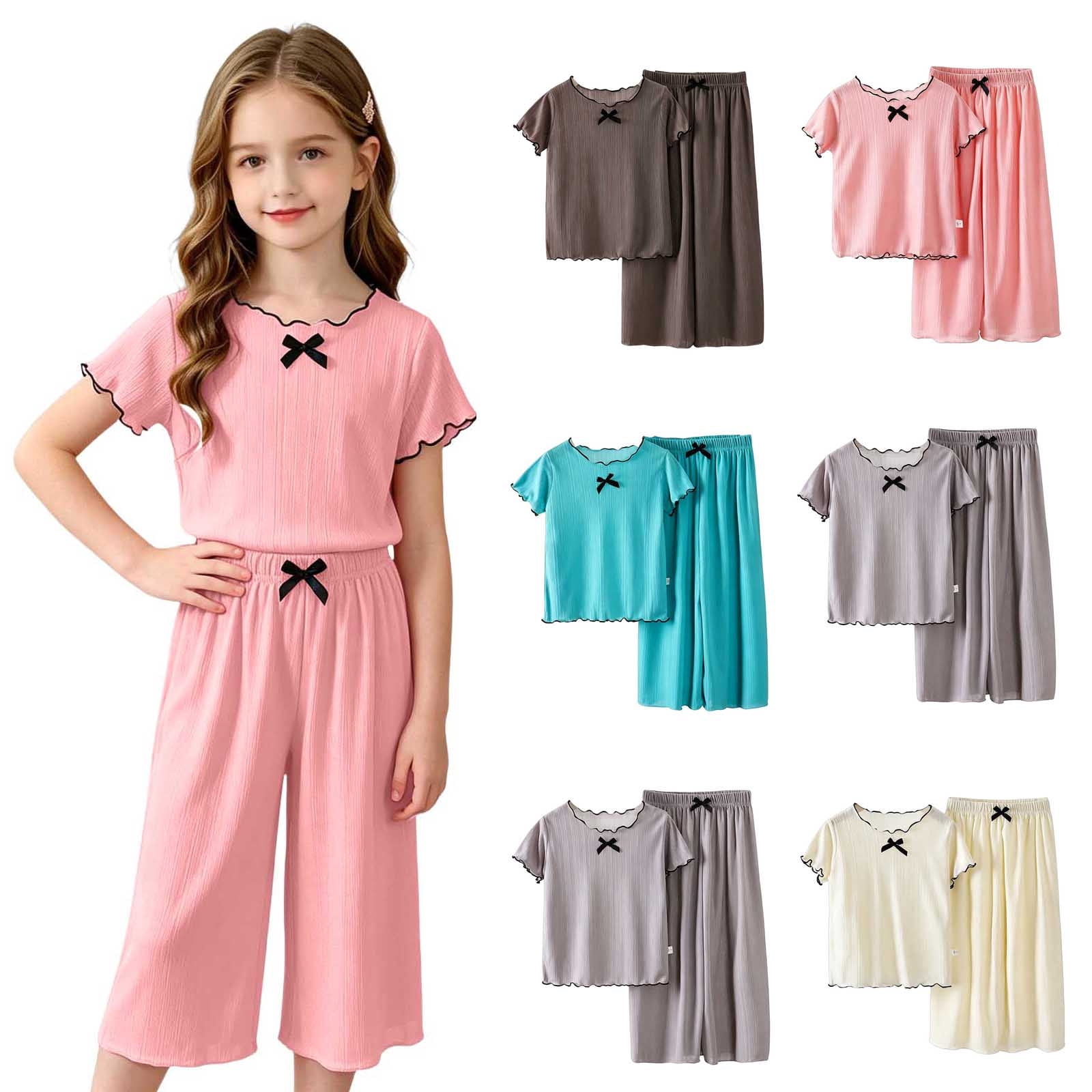 akafmk Girls Summer Casual 2 Piece Outfit Sets Bow Short Sleeve Tops ...