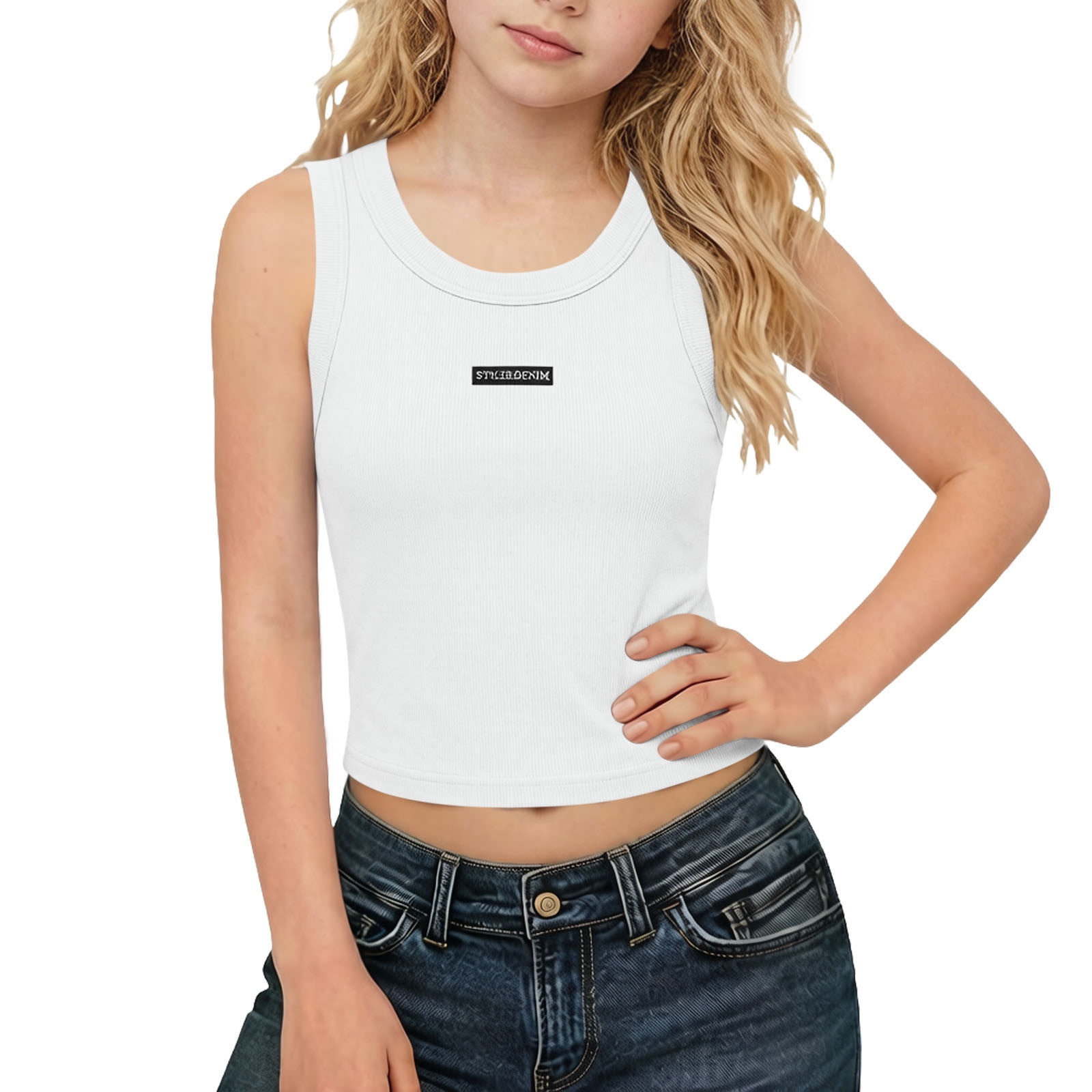 akafmk Girls Versatile Tank Tops Ribbed Knit Sleeveless Tops Crewneck ...
