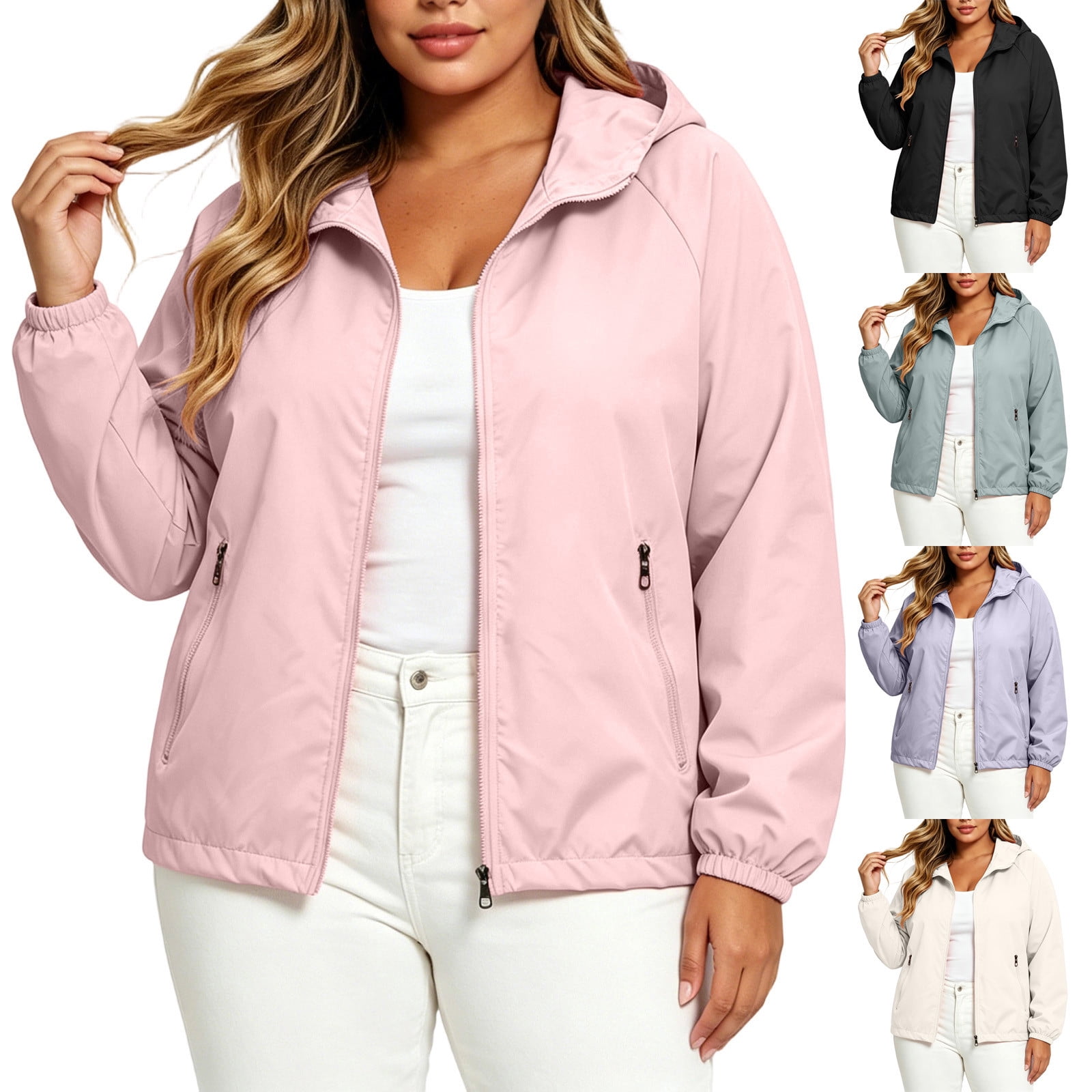 akafmk Plus Size Lightweights Rain Jacket for Women Sun Protection ...