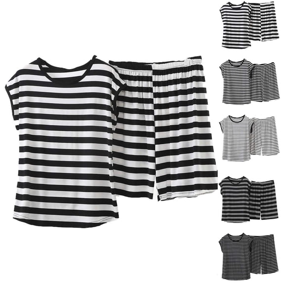 akafmk Plus Size Pajama Sets for Women 2 Piece Striped Crewneck Tank ...