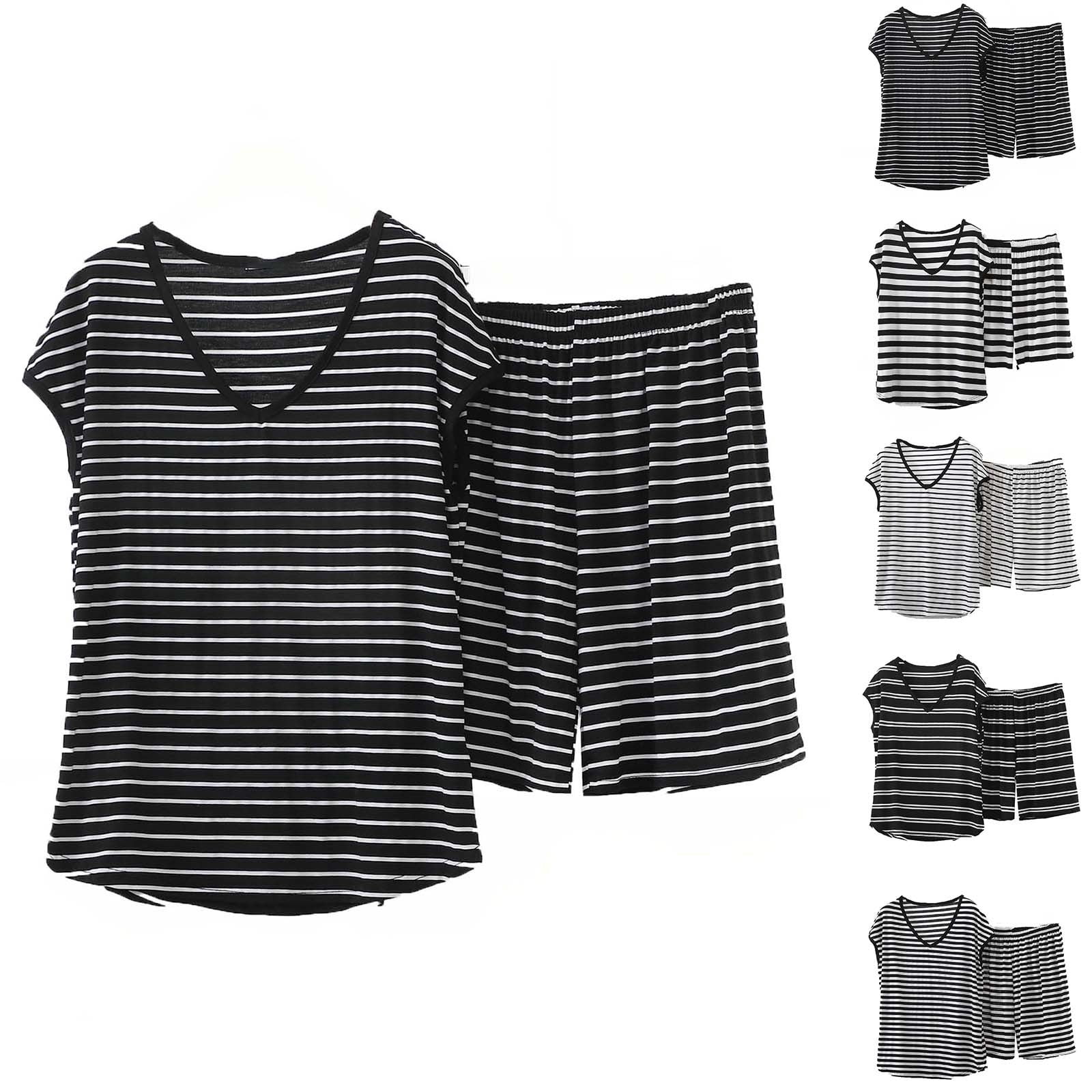 akafmk Plus Size Pajama Sets for Womens 2 Piece Striped V Neck Tank Top ...