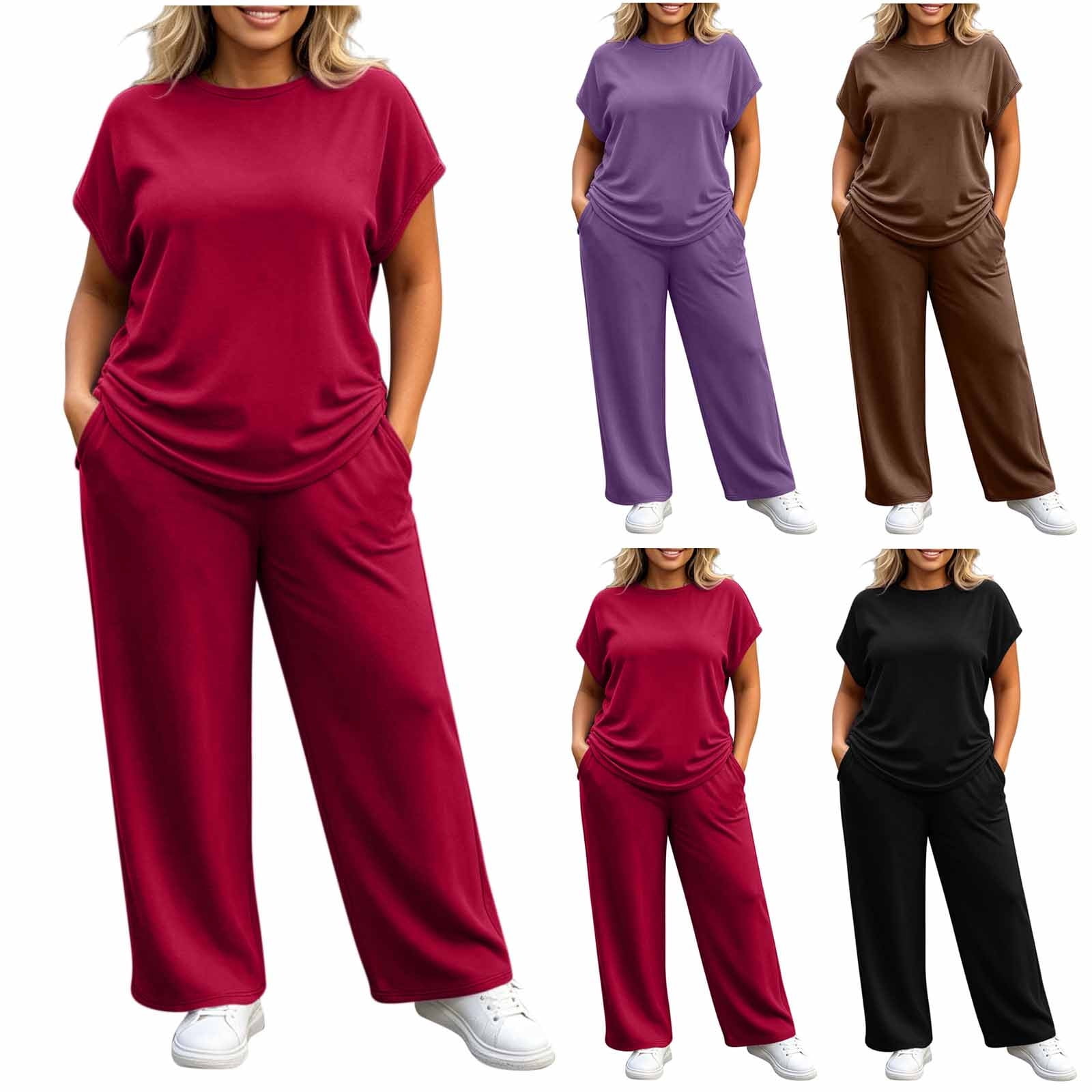 akafmk Plus Size Pajamas for Women 2 Piece Summer Short Sleeve Tshirt ...