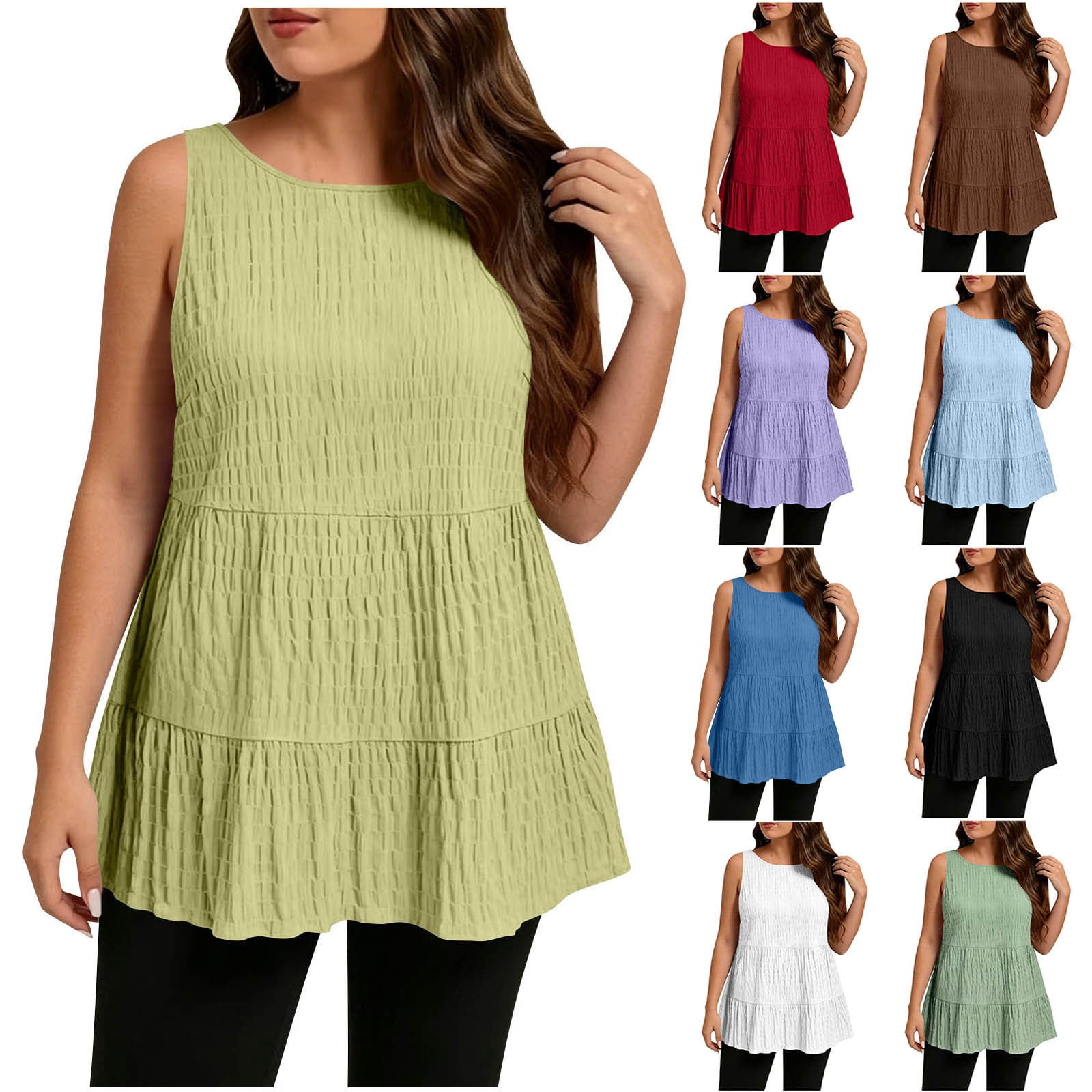 akafmk Plus Size Tank Tops for Women Flowy Sleeveless Tops Crew Neck ...