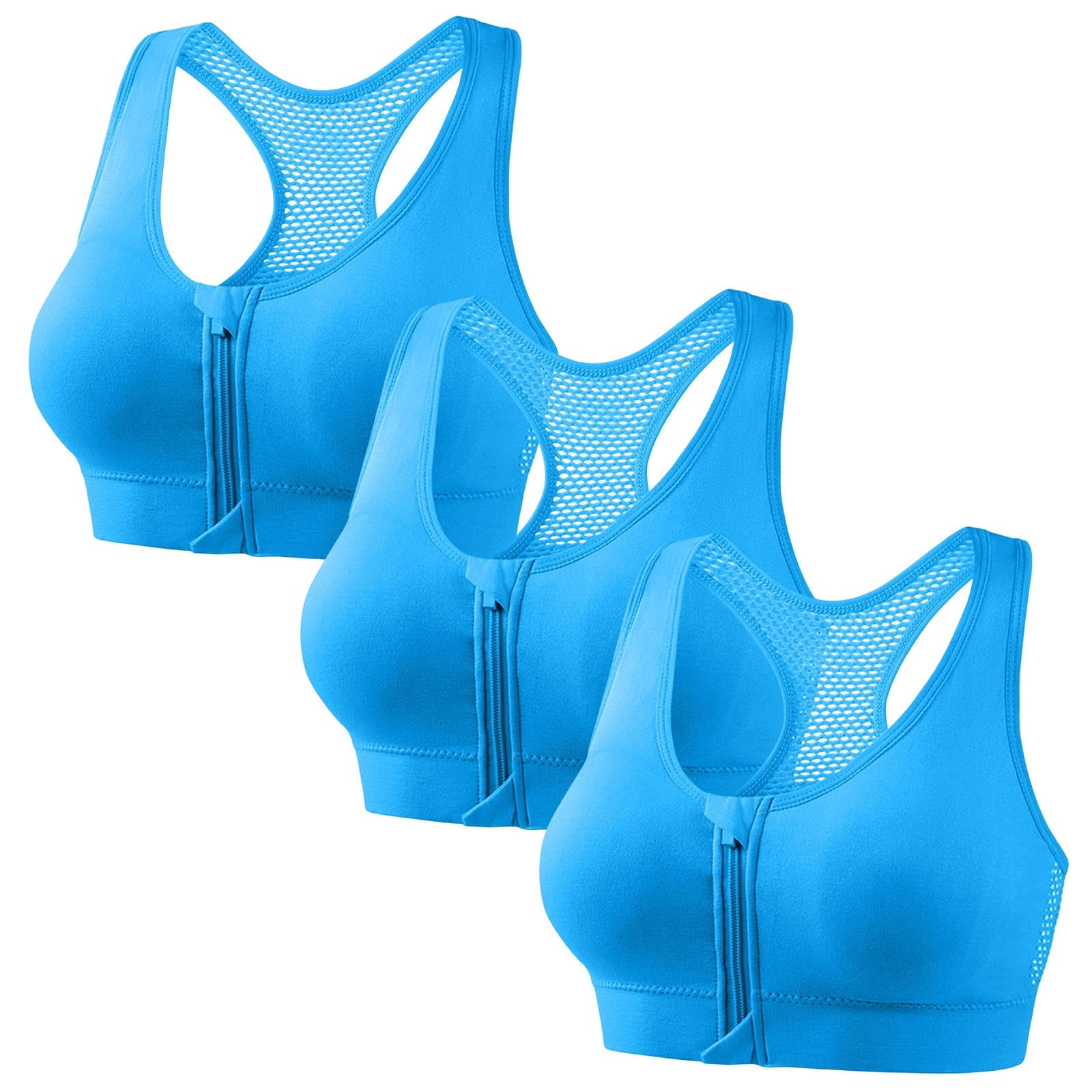 akafmk Plus Size Womens Zip Front Sports Bras 3-Pack Breathable Workout ...