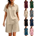 akafmk Shorts Sets for Women 2 Piece Summer Short Sleeve Collared Shirt ...