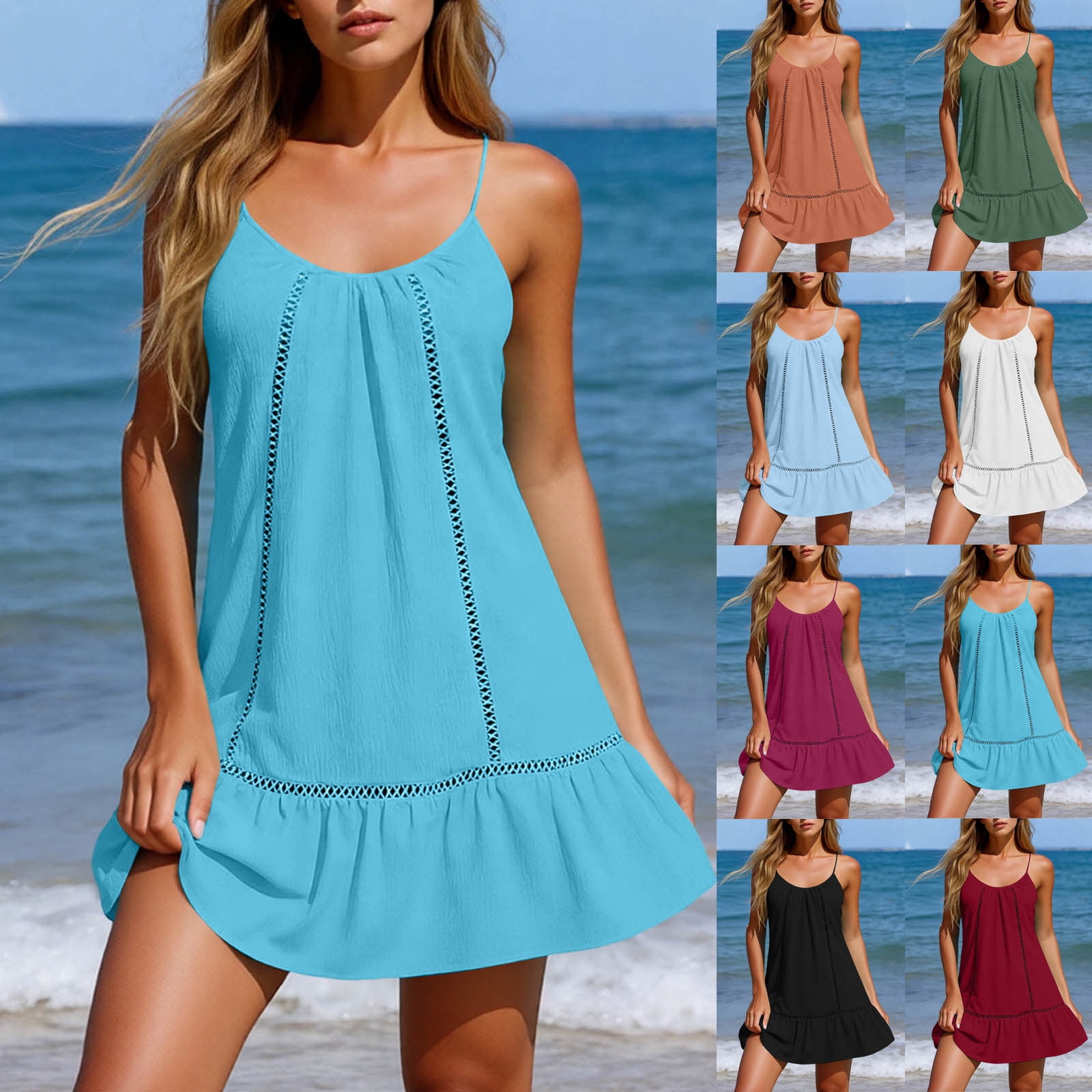 akafmk Summer Dresses for Women Cami Short Dress Spaghetti Strap Lace ...