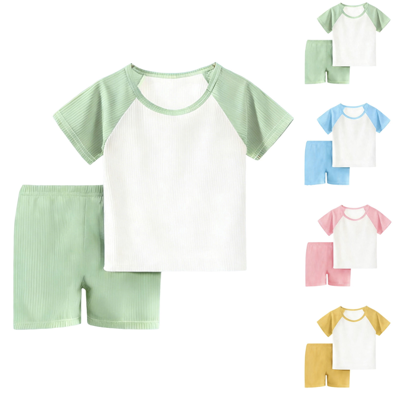 akafmk Summer Girls 2-Piece Outfits Homewear Short Sleeve Round Neck T ...