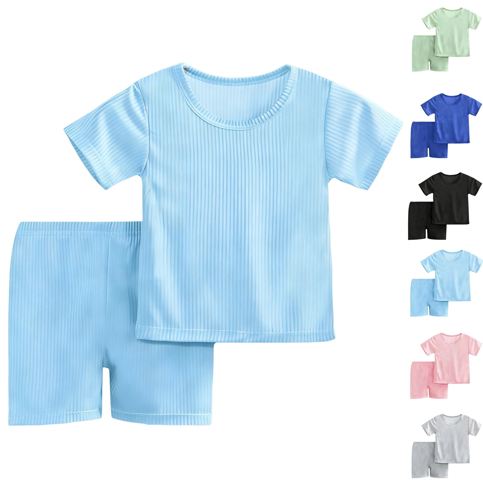 akafmk Summer Girls 2-Piece Outfits Homewear Short Sleeve Round Neck T ...