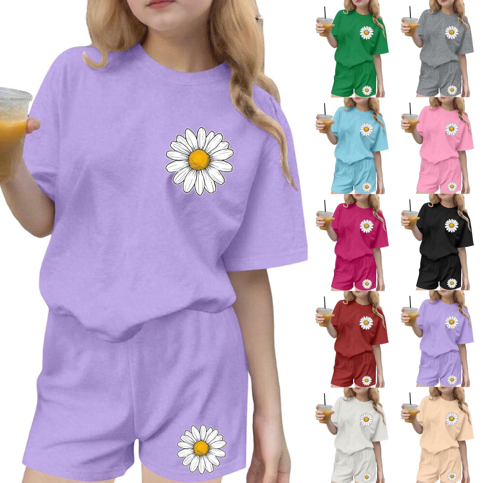 akafmk Summer Teen Girls 2 Piece Outfit Sets Short Sleeve T-Shirt ...