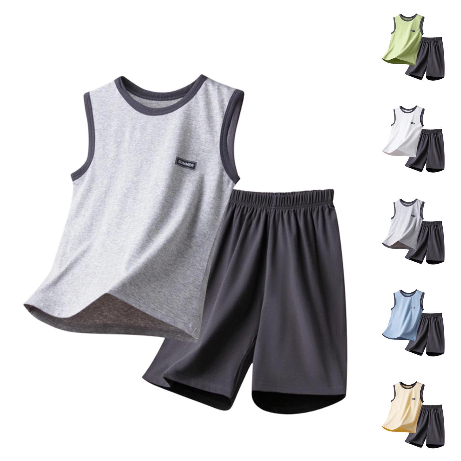 akafmk Teen Boys Shorts Sets 2 Piece Outfits for Girls Crewneck Tank ...