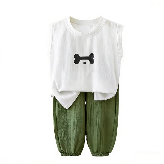 akafmk Toddler Boys Summer Outfits 2-Piece Plain Cottons Print Round ...
