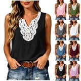 akafmk Women's Lace Tank Tops Sleeveless Pullover Tops V Neck Double ...