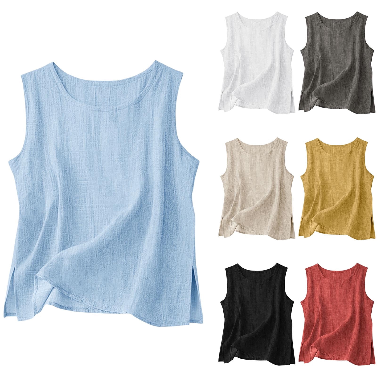 akafmk Women's Loose Tank Tops Side Split Crew Neck Comfortable ...