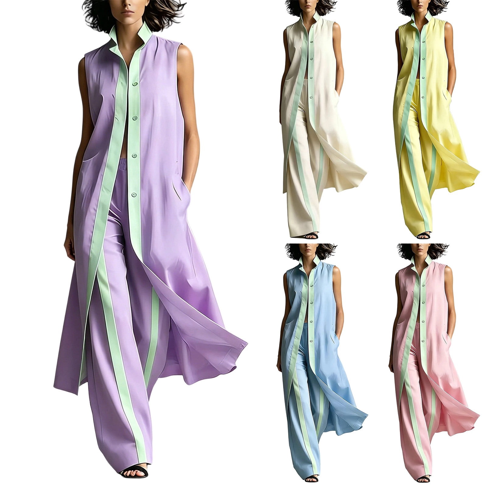 akafmk Womens 2 Piece Sets Business Casual Outfits Colorblock ...
