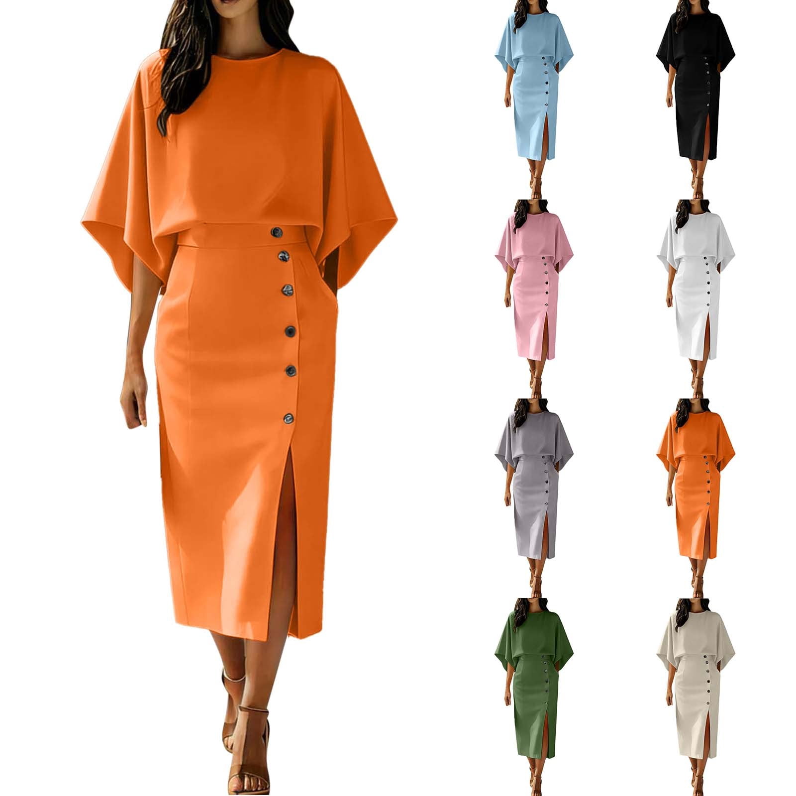 akafmk Womens 2 Piece Sets Elegant Office Outfits 3/4 Batwing Sleeve ...