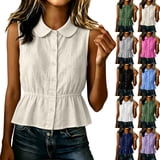 akafmk Womens Sleeveless Shirts Collar Linen Shirts Button Down Cute ...