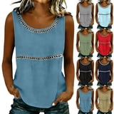 akafmk Womens Sleeveless Shirts Linne Lace Patchwork Tank Tops Crew ...