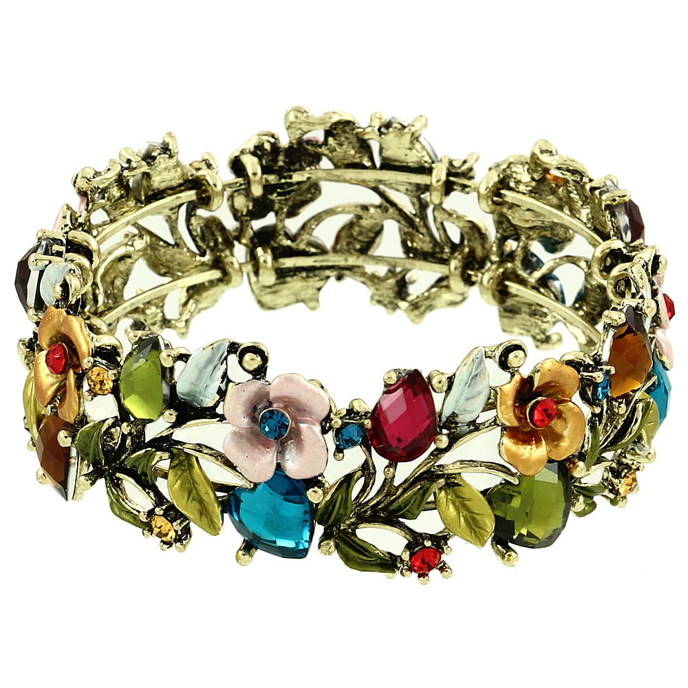 Falari Vintage Flower Bracelet Bangle Crystal Beads Hand-Painted ...