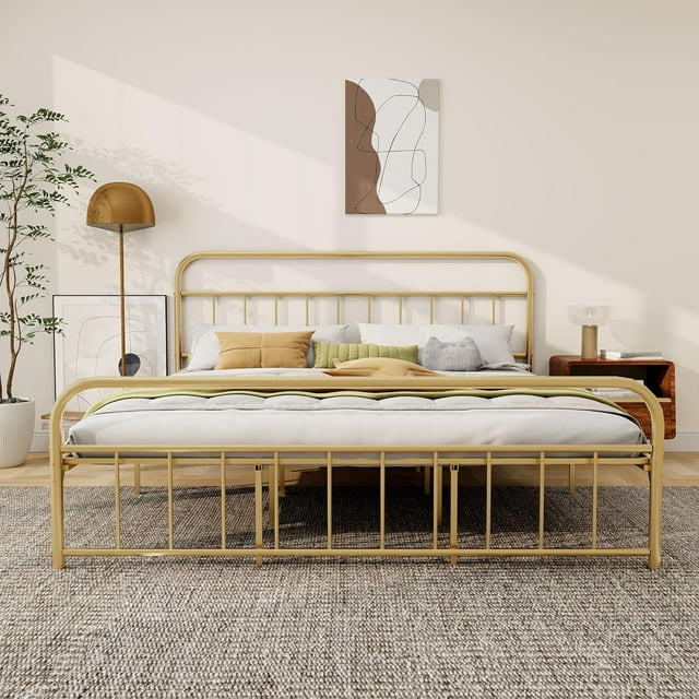 alazyhome Classic Metal King Size Platform Bed Frame, Gold - Walmart.com