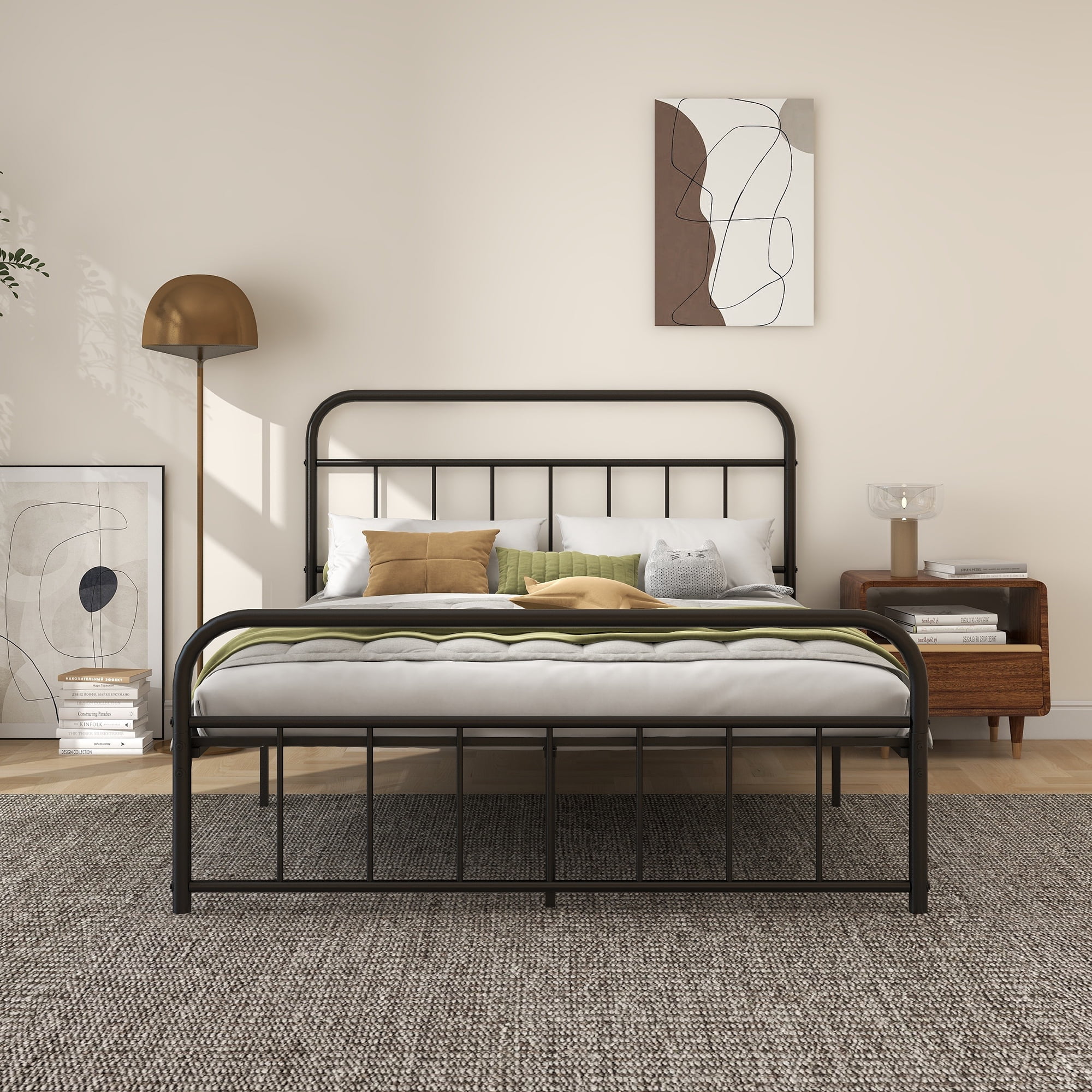alazyhome Heavy Duty Classic Metal Queen Size Bed Frame with Headboard ...