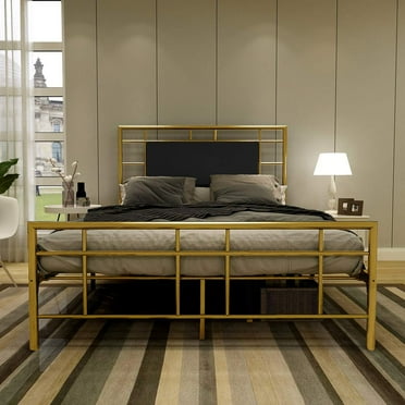 alazyhome Gold Platform Metal Bed Frame, Suitable All Ages, Full ...