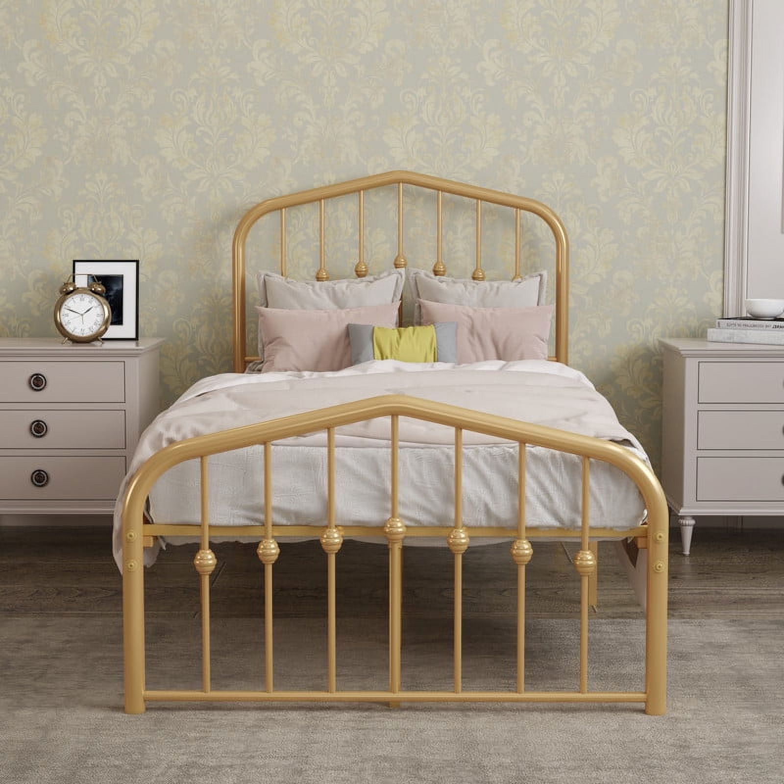 alazyhome Gold Platform Twin Iron Bed Frame with Simple Design ...