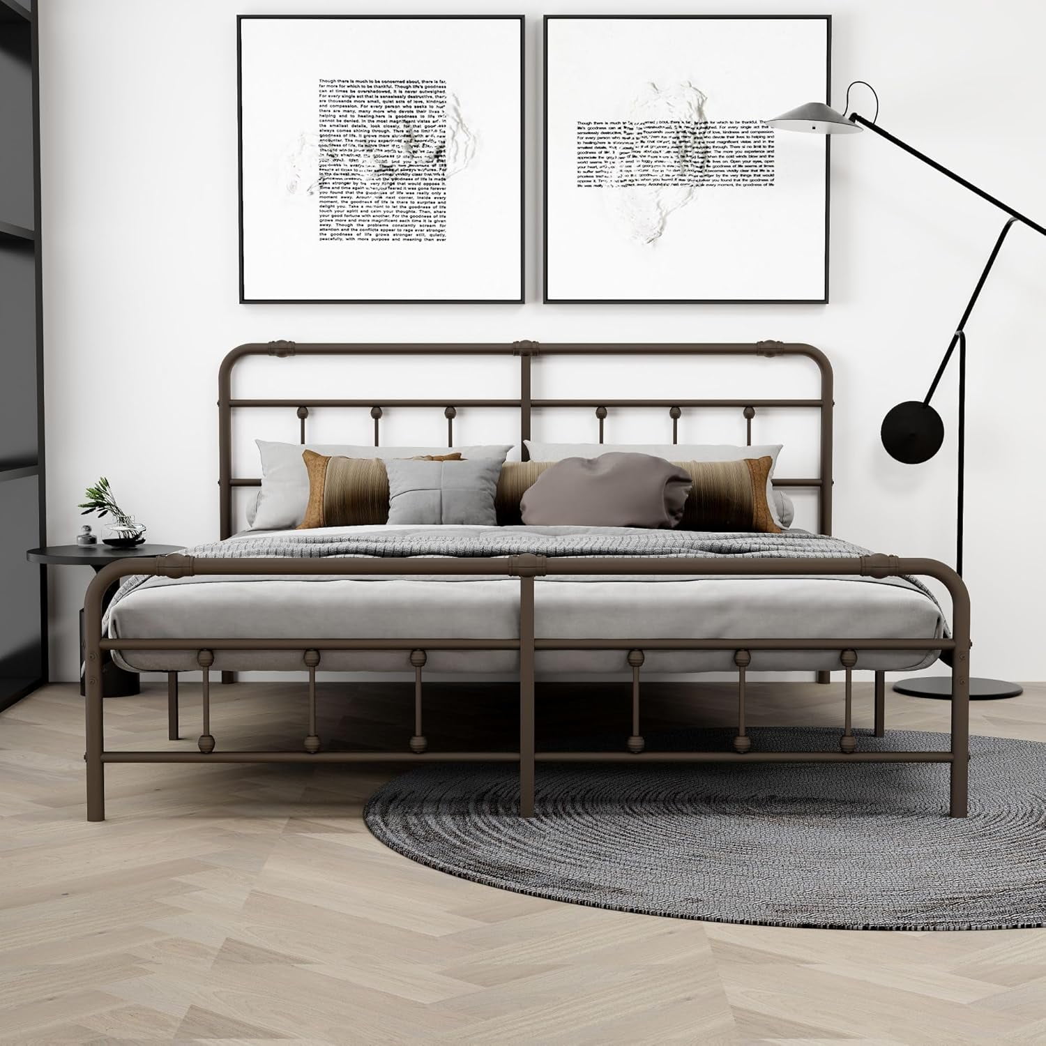 alazyhome King Size Metal Platform Bed Frame with Headboard Vintage ...