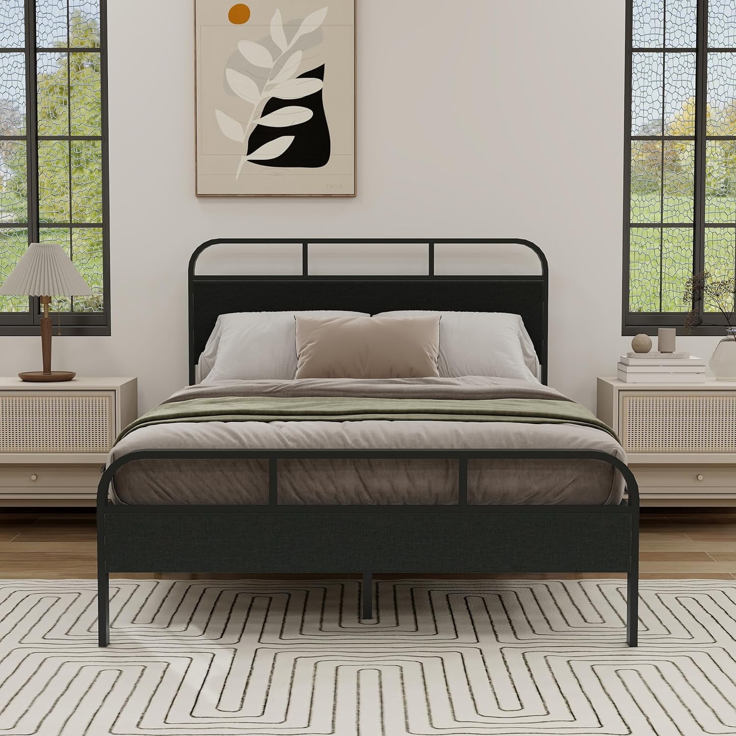 alazyhome Modern King Size Bed Frame, Metal Platform Bed with Velvet ...