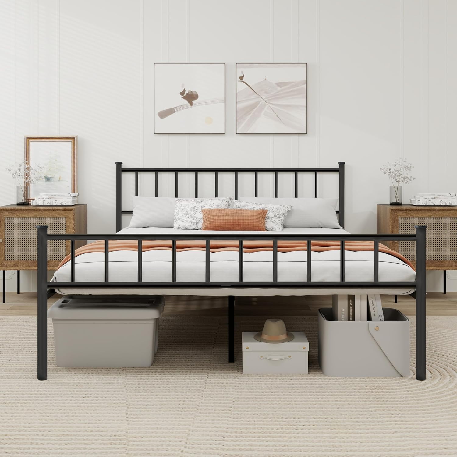 alazyhome Queen Size Classic Metal Platform Bed Frame-Mattress ...