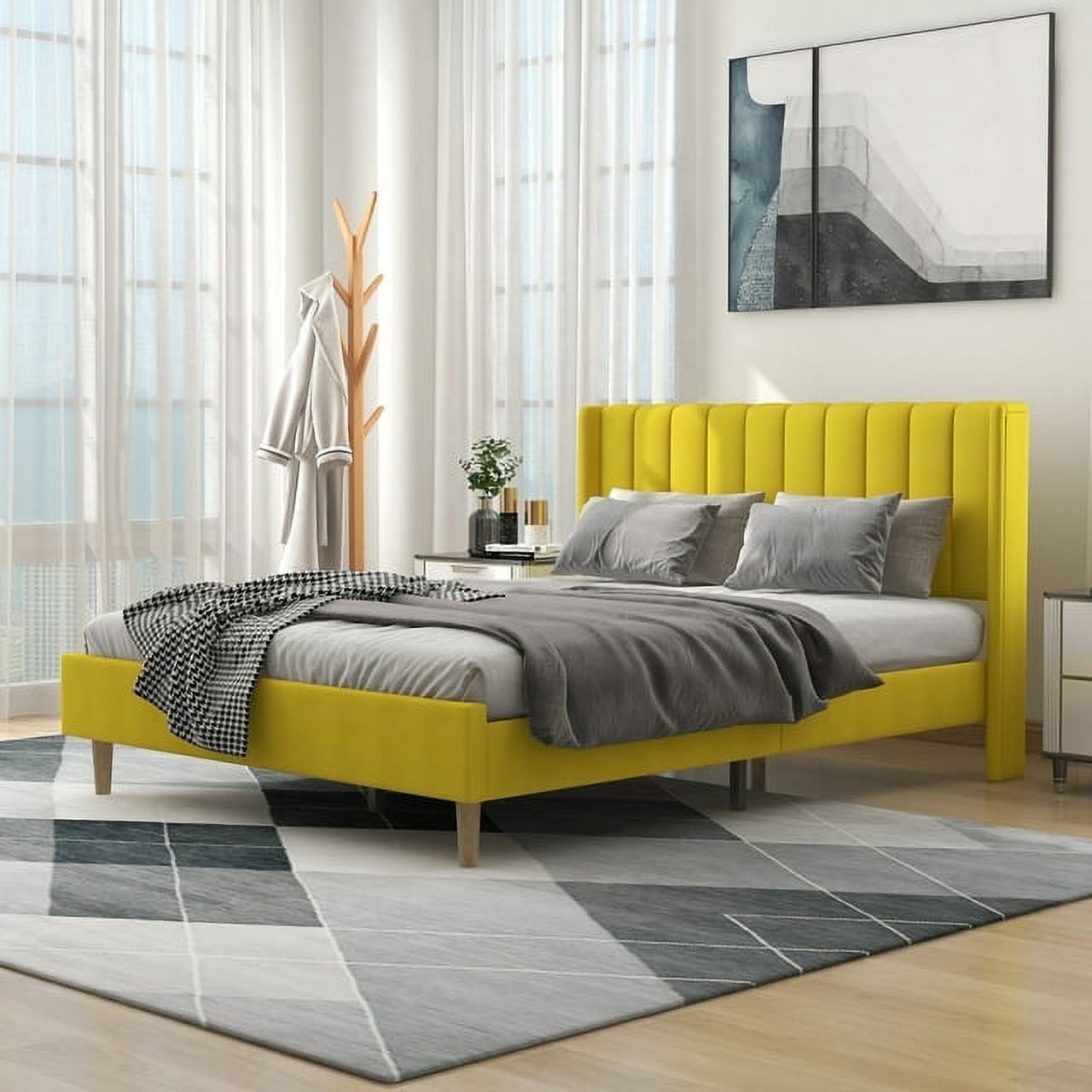 alazyhome Queen Size Upholstered Platform Bed Frame, Easy Assemble ...