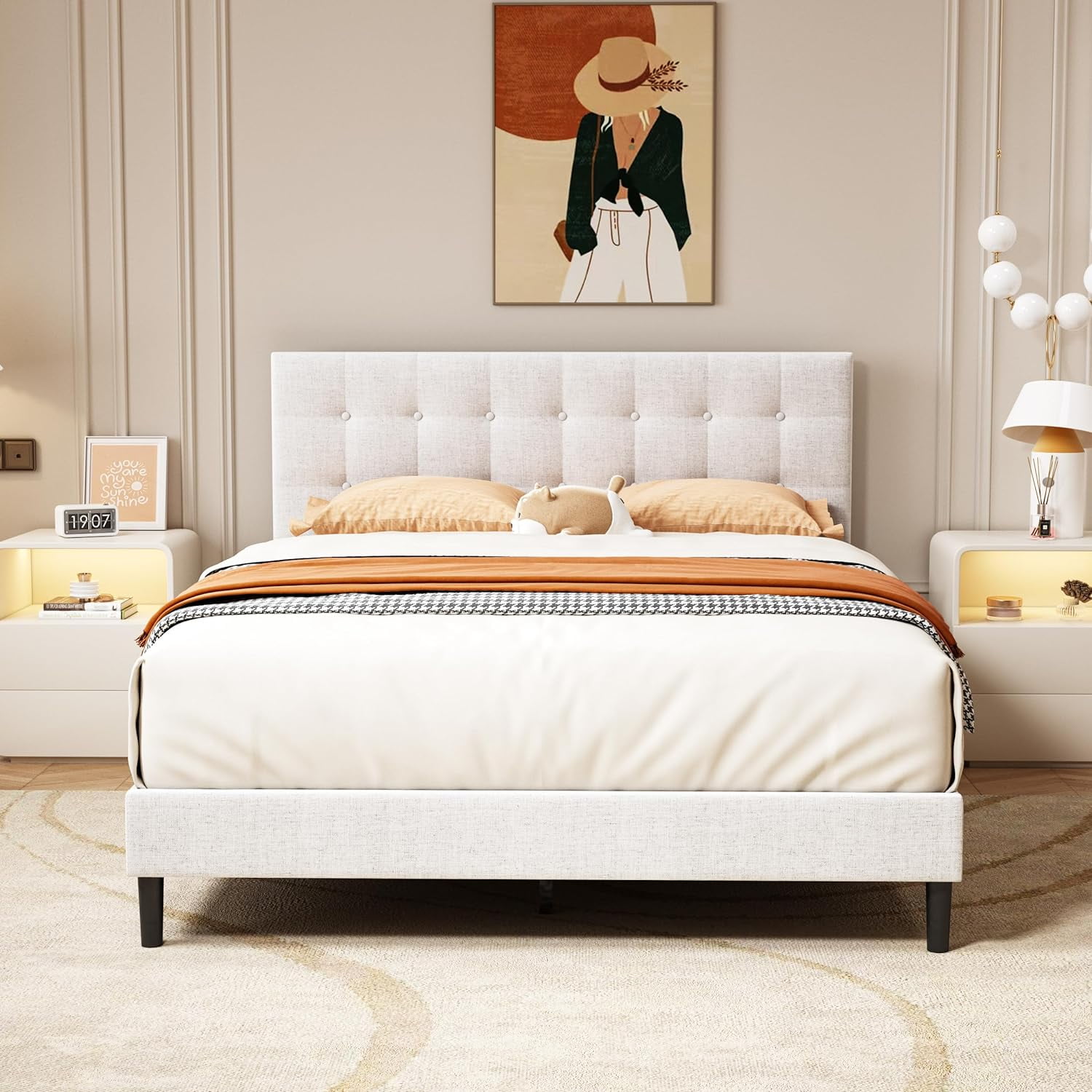 alazyhome Queen Size Upholstered Platform Bed Frame with Button Tufted ...