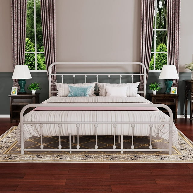 alazyhome California King Size Metal Platform Bed Frame, Vintage Style ...