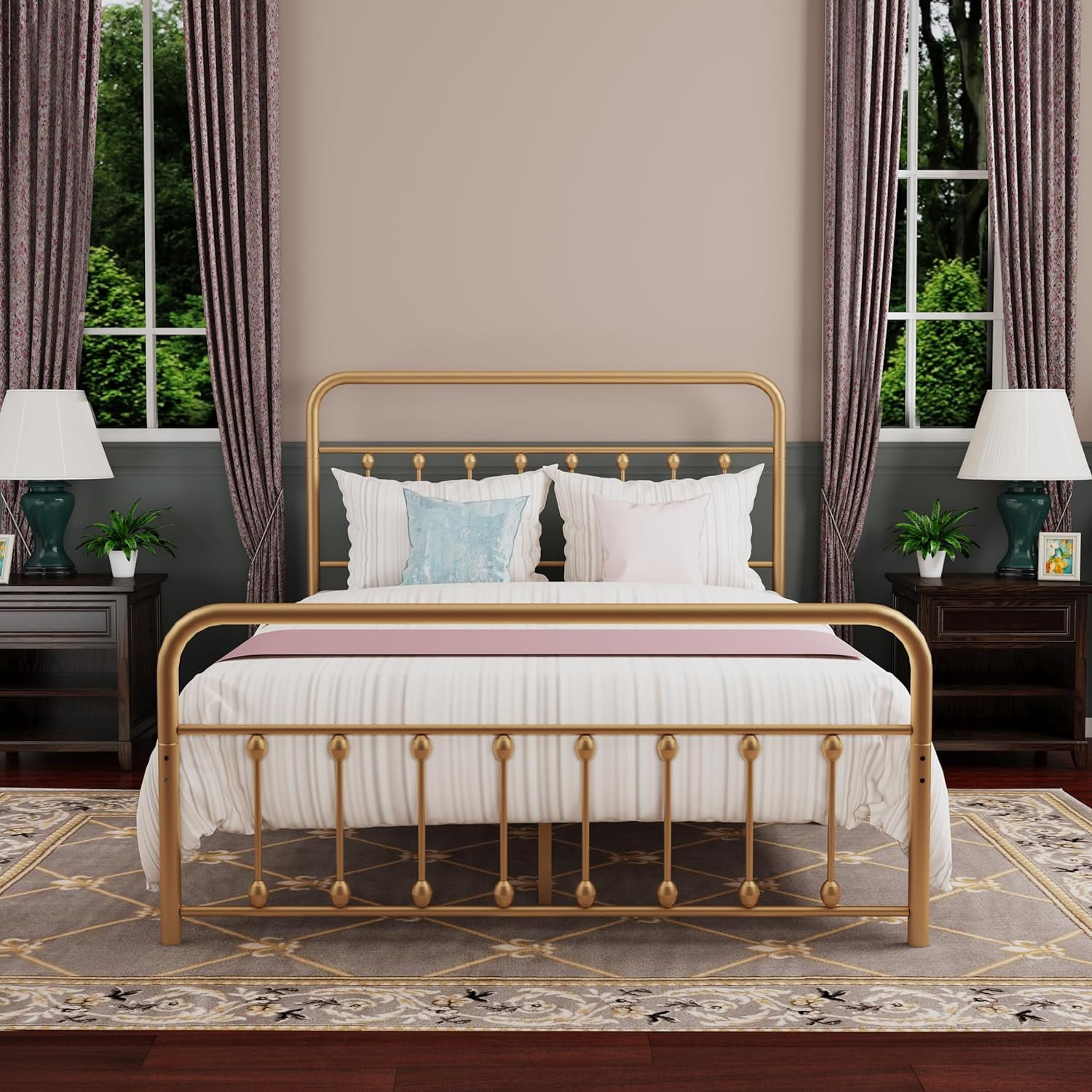 alazyhome Full Size Iron Bed Frame with Storage, Vintage Style, Easy ...